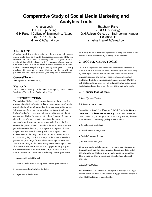 (PDF) Comparative Study of Social Media Marketing and Analytics Tools