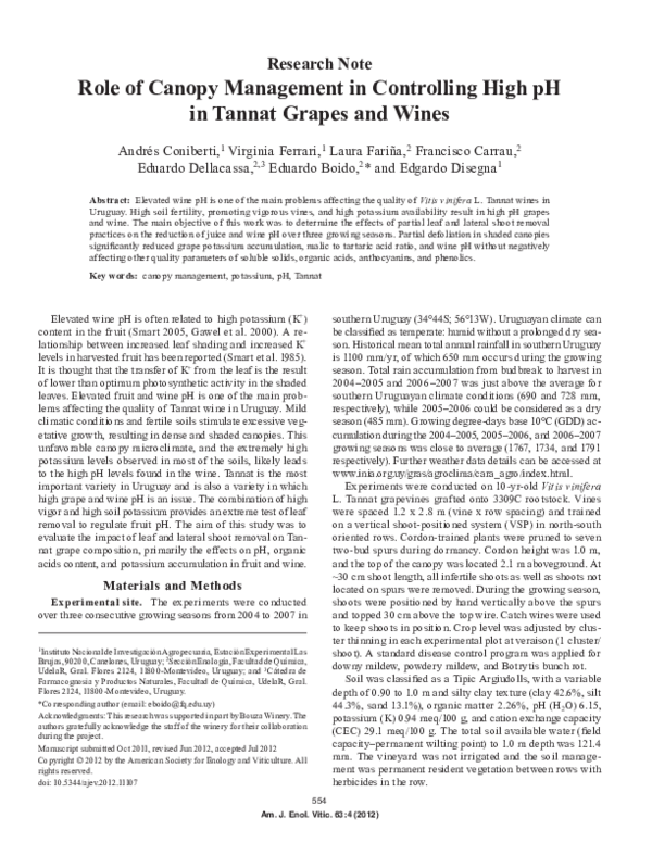 (PDF) Role of Canopy Management in Controlling High pH in Tannat Grapes ...