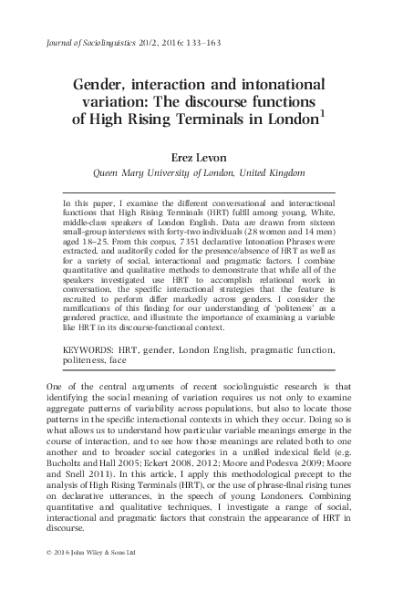 (PDF) Gender, interaction and intonational variation: The discourse ...