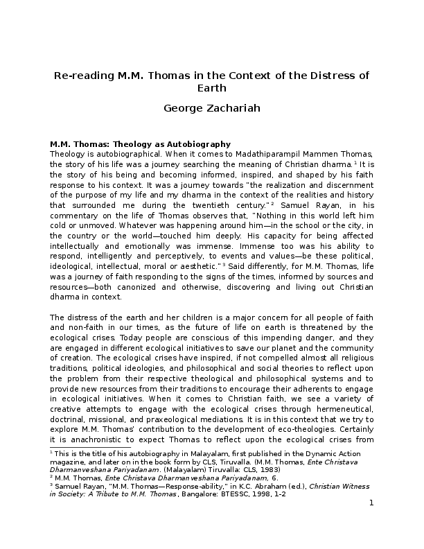 (DOC) Re-reading M.M. Thomas in the Context of the Distress of Earth