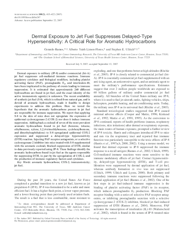 (PDF) Dermal Exposure to Jet Fuel Suppresses Delayed-Type ...