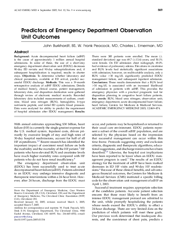 (PDF) Predictors of Emergency Department Observation Unit Outcomes
