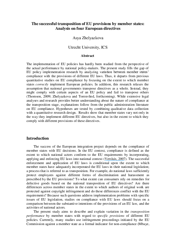 (PDF) The Transposition of EC Directives: A Comparative Study of ...