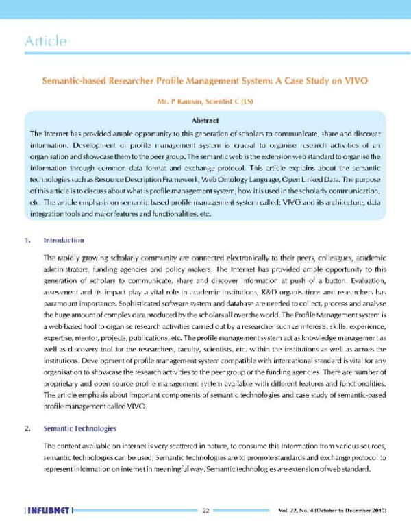 (PDF) Semantic-Based Profile Management System: A Case Study on VIVO