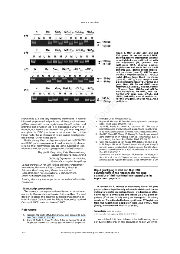 (PDF) Rapid genotyping of XbaI and MspI DNA polymorphisms of the human ...