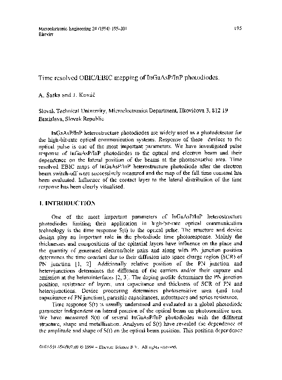 (PDF) Time resolved OBIC/EBIC mapping of InGaAsP/InP photodiodes | Alexander Satka - Academia.edu