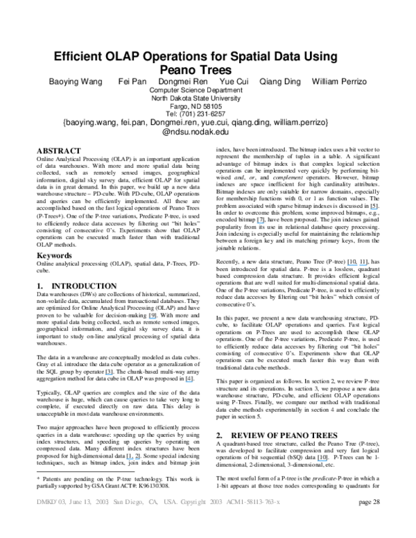 (PDF) Efficient OLAP operations for spatial data using peano trees