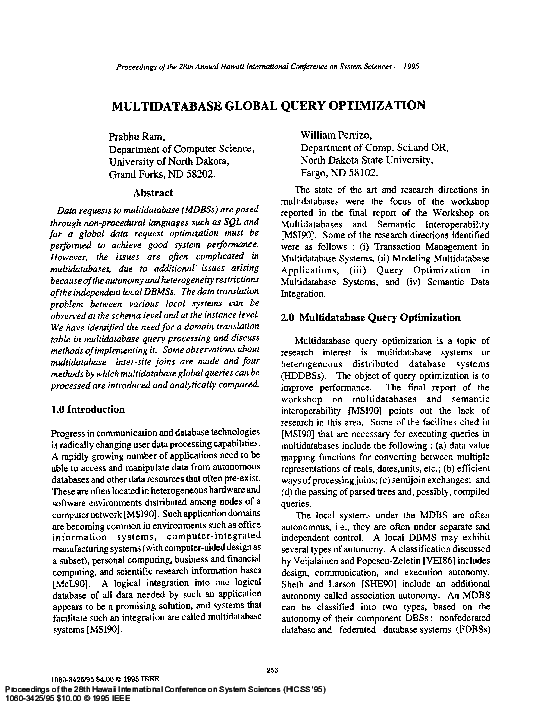 (PDF) Multidatabase global query optimization
