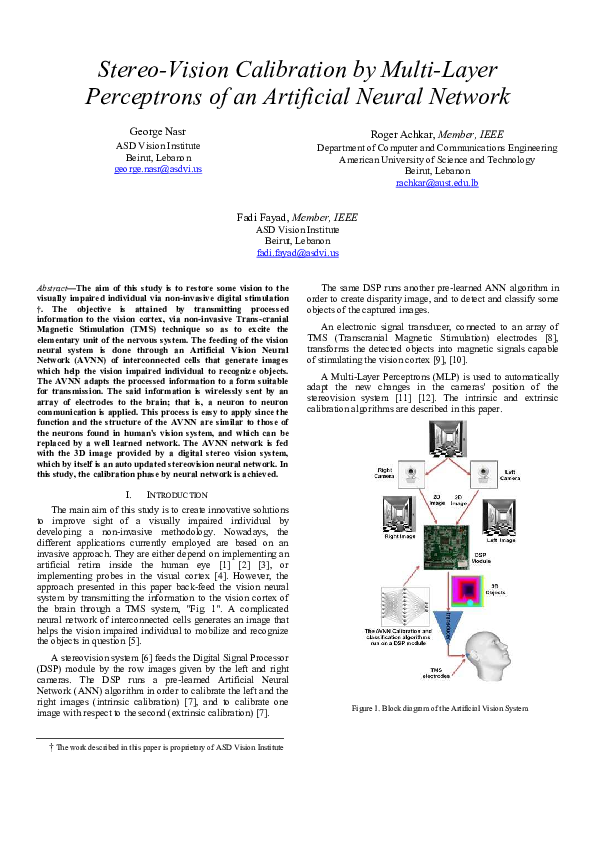 (PDF) Stereovision calibration by multi-layer perceptrons of an ...