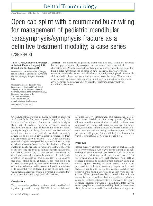 (PDF) Open cap splint with circummandibular wiring for management of ...