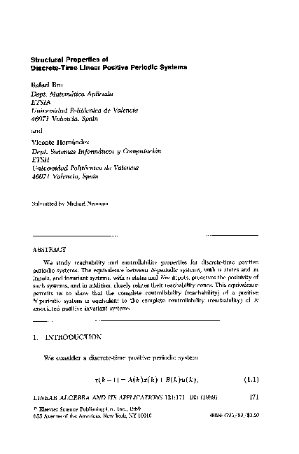 Pdf Structural Properties Of Discrete Time Linear Positive Periodic Systems