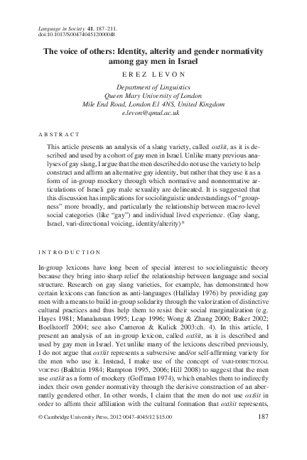 (PDF) The voice of others: Identity, alterity and gender normativity ...