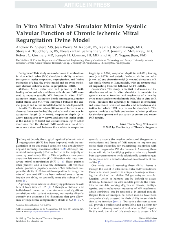 (PDF) In Vitro Mitral Valve Simulator Mimics Systolic Valvular Function ...