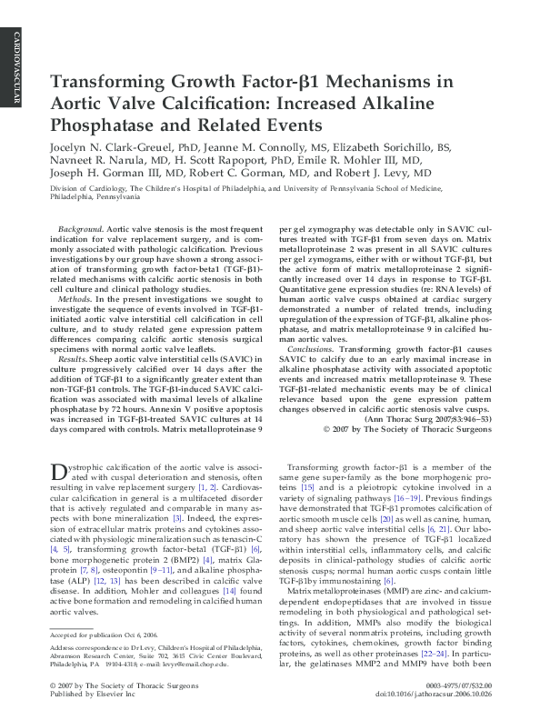 (PDF) Transforming Growth Factor-β1 Mechanisms in Aortic Valve Calcification: Increased Alkaline ...