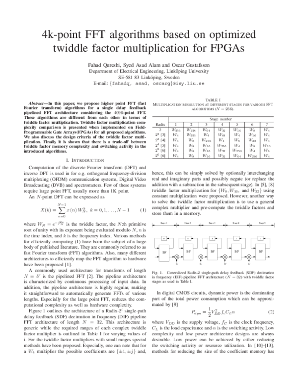 Pdf 4k Point Fft Algorithms Based On Optimized Twiddle Factor Multiplication For Fpgas