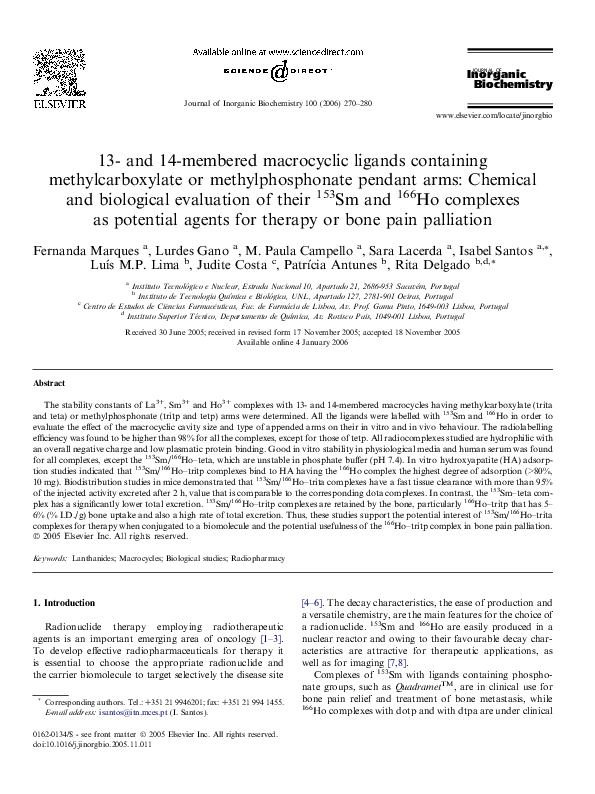 (PDF) 13 and 14membered macrocyclic ligands containing methylcarboxylate J Inorg Biochem 2006