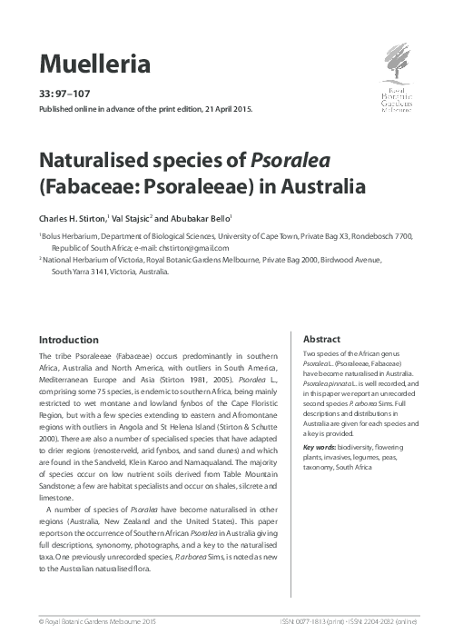 (PDF) Naturalised species of Psoralea (Fabaceae: Psoraleeae) in ...