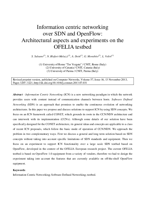 Pdf Information Centric Networking Over Sdn And Openflow Architectural Aspects And