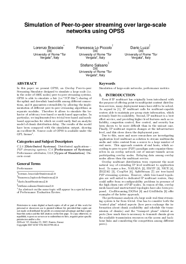 (PDF) Simulation of peer-to-peer streaming over large-scale networks using OPSS
