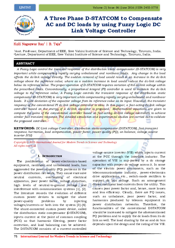 Pdf A Three Phase D Statcom To Compensate Ac And Dc Loads By Using