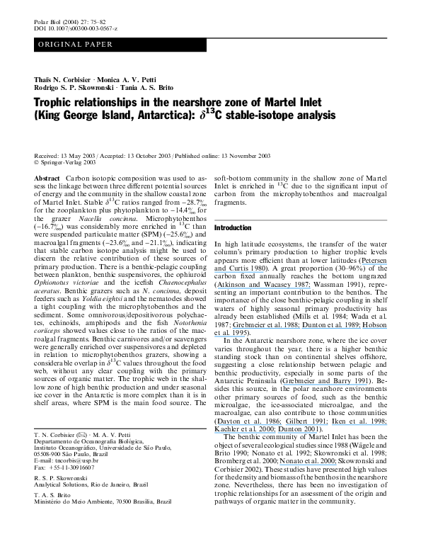 (PDF) Trophic relationships in the nearshore zone of Martel Inlet (King George Island ...