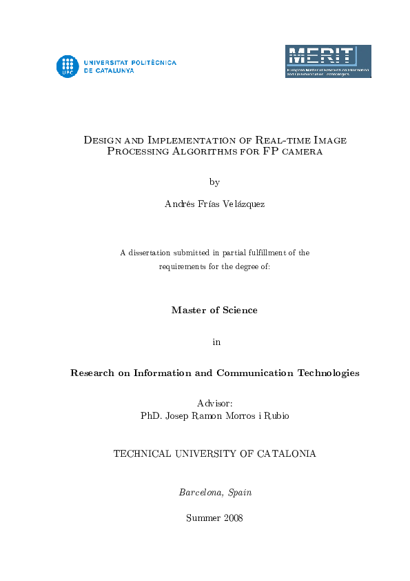 Pdf Design And Implementation Of Real Time Image Processing Algorithms For Fp Camera