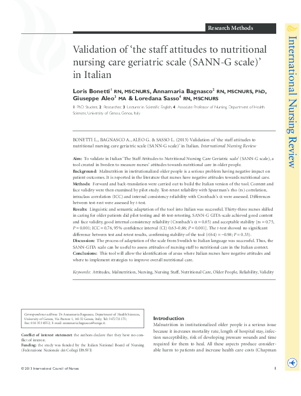 (PDF) Validation of the Staff Attitudes to Nutritional Nursing Care ...