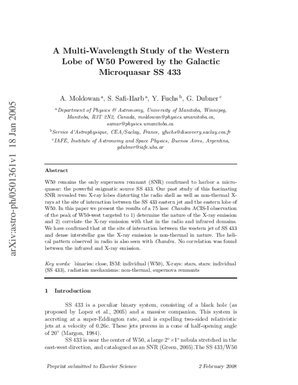 (PDF) A multi-wavelength study of the western lobe of W50 powered by ...