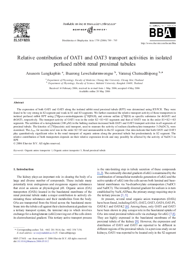 (PDF) Relative contribution of OAT1 and OAT3 transport activities in ...