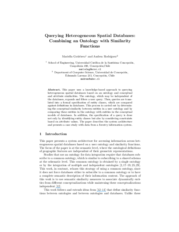 Pdf Querying Heterogeneous Spatial Databases Combining An Ontology With Similarity Functions