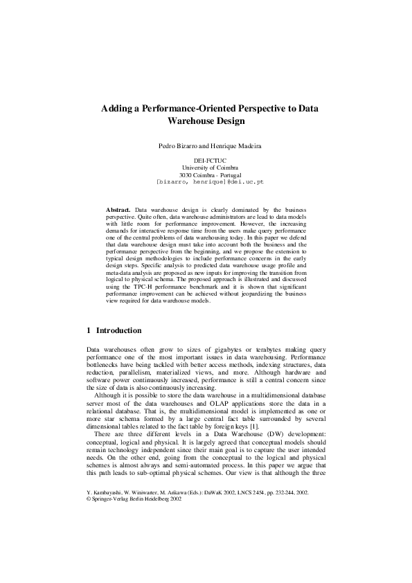 (PDF) Adding a Performance-Oriented Perspective to Data Warehouse Design