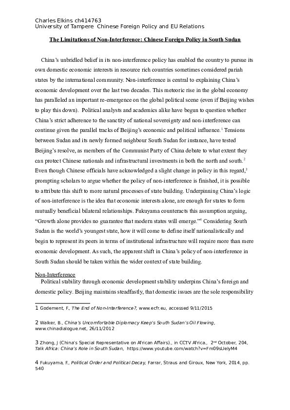 (DOC) The Limitations of Non-Interference: Chinese Foreign Policy in ...
