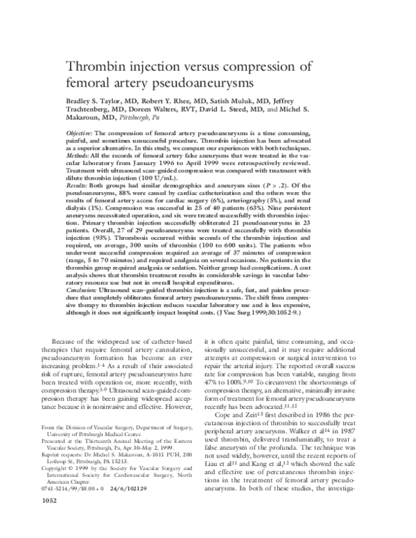 (PDF) Ultrasound Guided Compression Versus Ultrasound Guided Thrombin ...