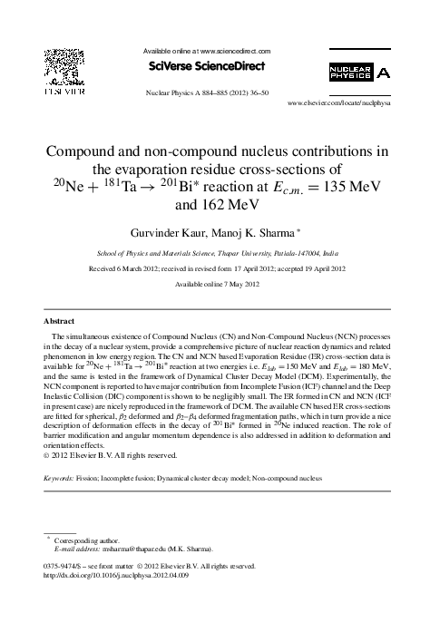 (PDF) CN and NCN Contributions to 20Ne + 181Ta Reaction Cross-Sections