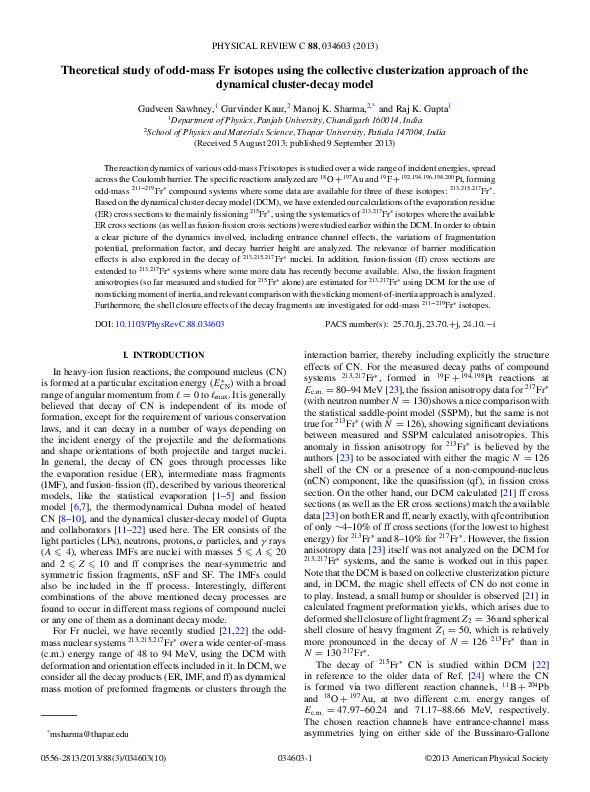 (PDF) Theoretical study of odd-mass Fr isotopes using the collective clusterization approach of ...