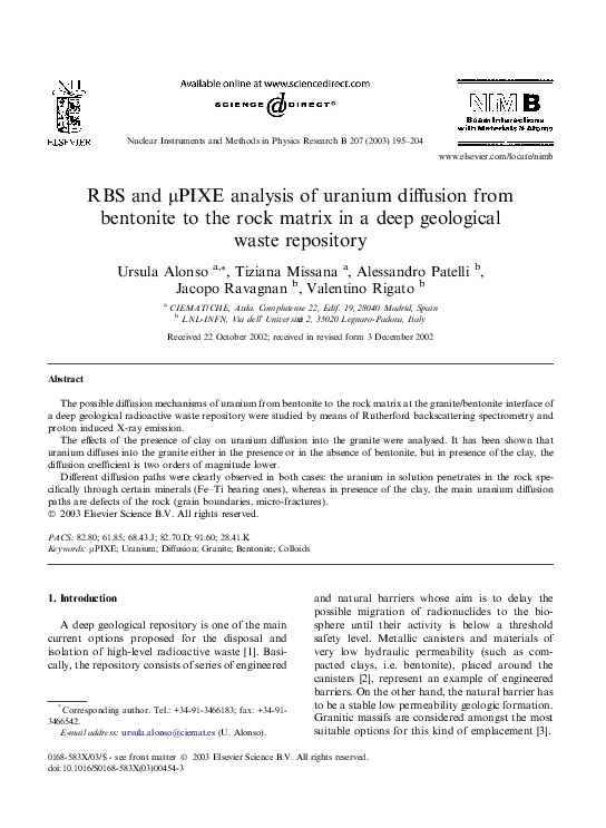 (PDF) RBS and μPIXE analysis of uranium diffusion from bentonite to the ...