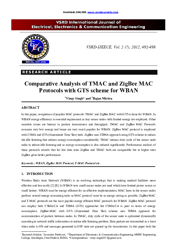 Pdf Comparative Analysis Of Tmac And Zigbee Mac Protocols With Gts