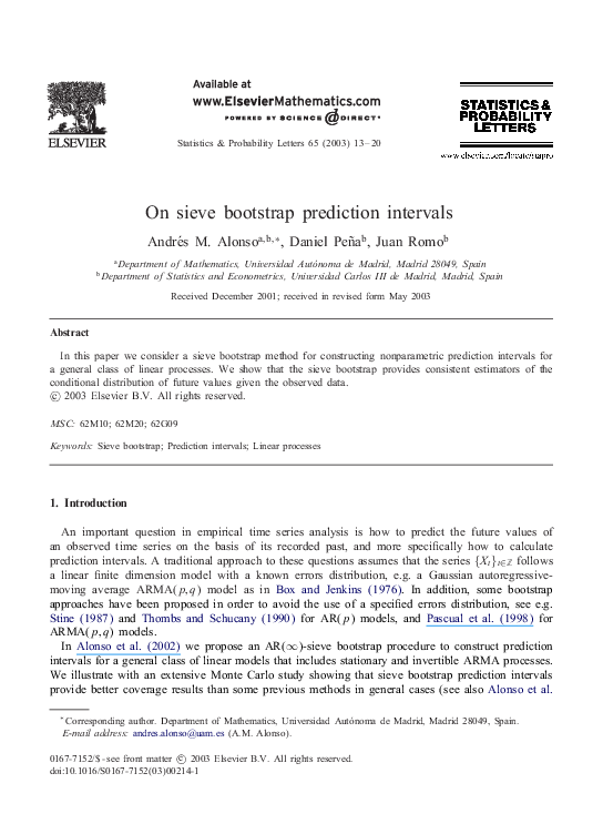 (PDF) On sieve bootstrap prediction intervals