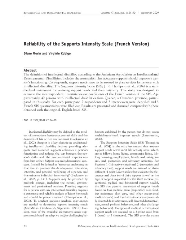 (PDF) Psychometric Properties of the Supports Intensity Scale™ | Wil ...