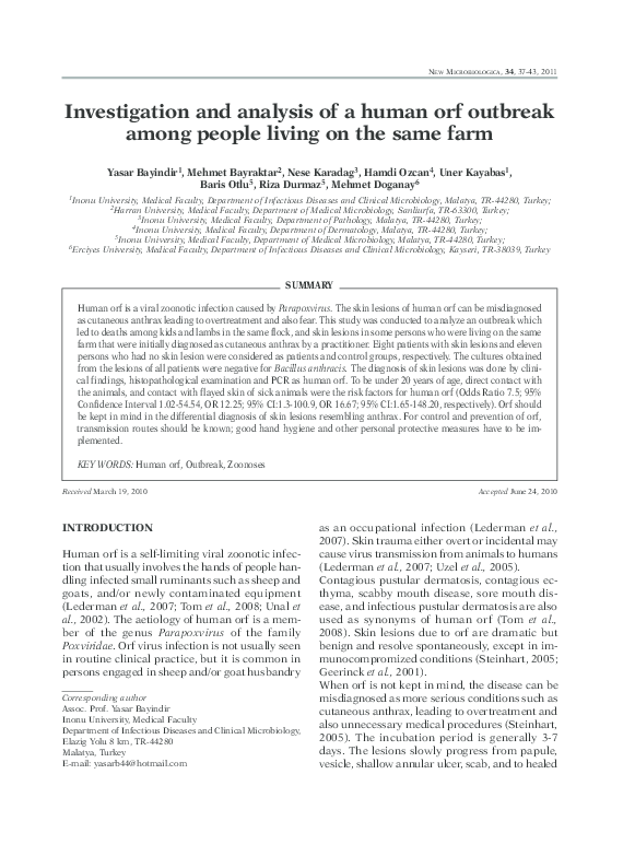 (PDF) Investigation and analysis of a human orf outbreak among people ...