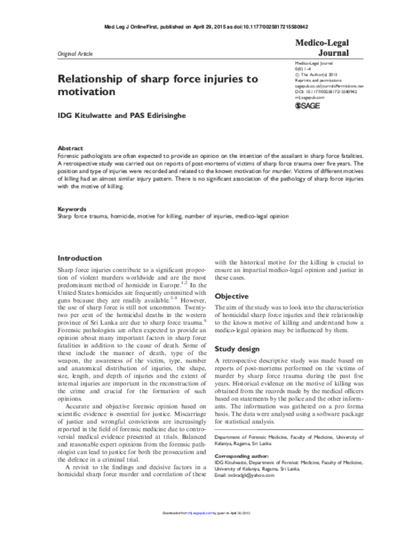 (PDF) Relationship of sharp force injuries to motivation