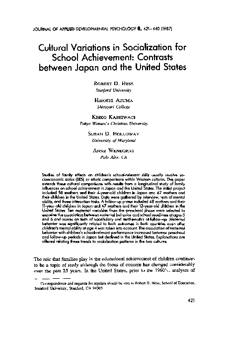 (PDF) Cultural variations in socialization for school achievement ...