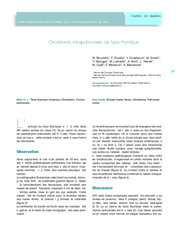 (PDF) Choristome intrapulmonaire de type thymique