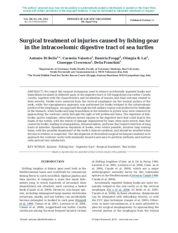 (PDF) Surgical treatment of injuries caused by fishing gear in the ...