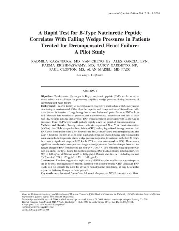 (PDF) A rapid test for B-type natriuretic peptide correlates with ...