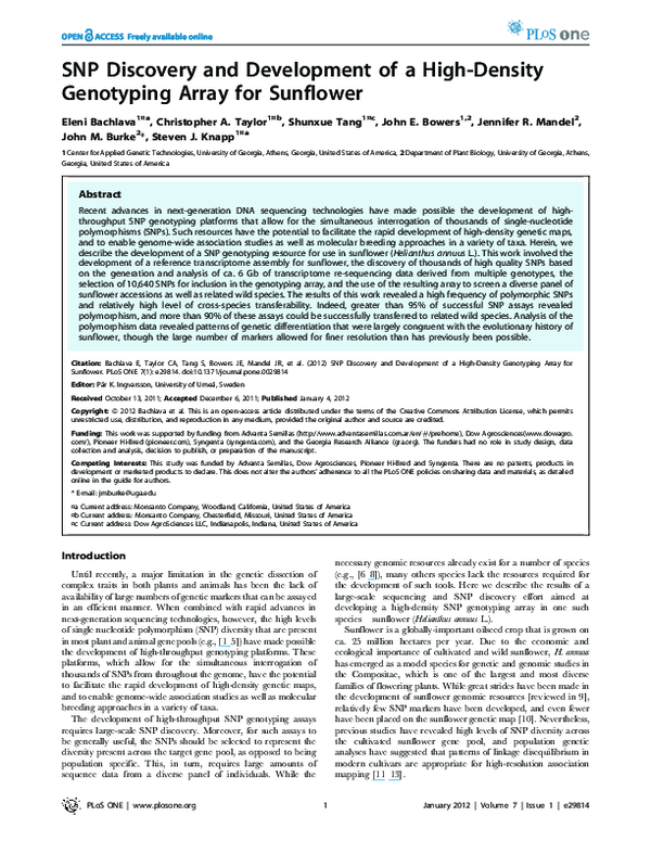 (PDF) SNP Discovery and Development of a High-Density Genotyping Array for Sunflower