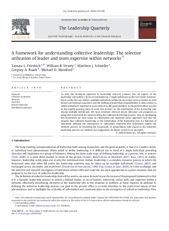 (PDF) A framework for understanding collective leadership: The ...