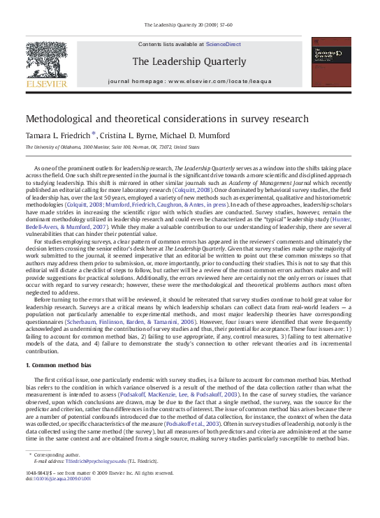 (PDF) Methodological and theoretical considerations in survey research