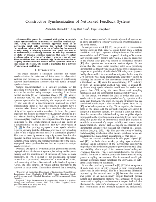 Pdf Constructive Synchronization Of Networked Feedback Systems
