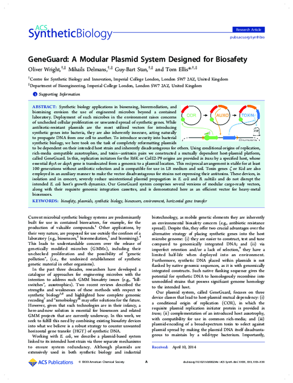 (PDF) GeneGuard: A Modular Plasmid System Designed for Biosafety